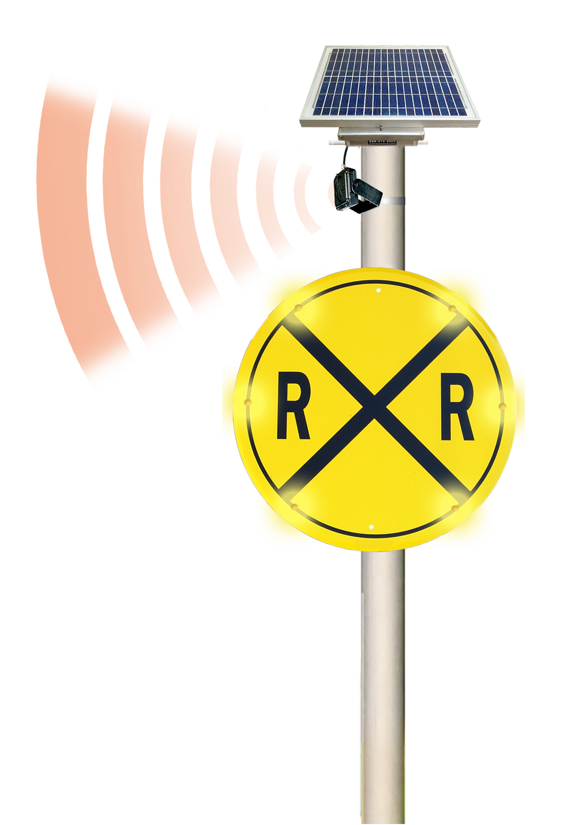 railroad crossing flasher sign with radar