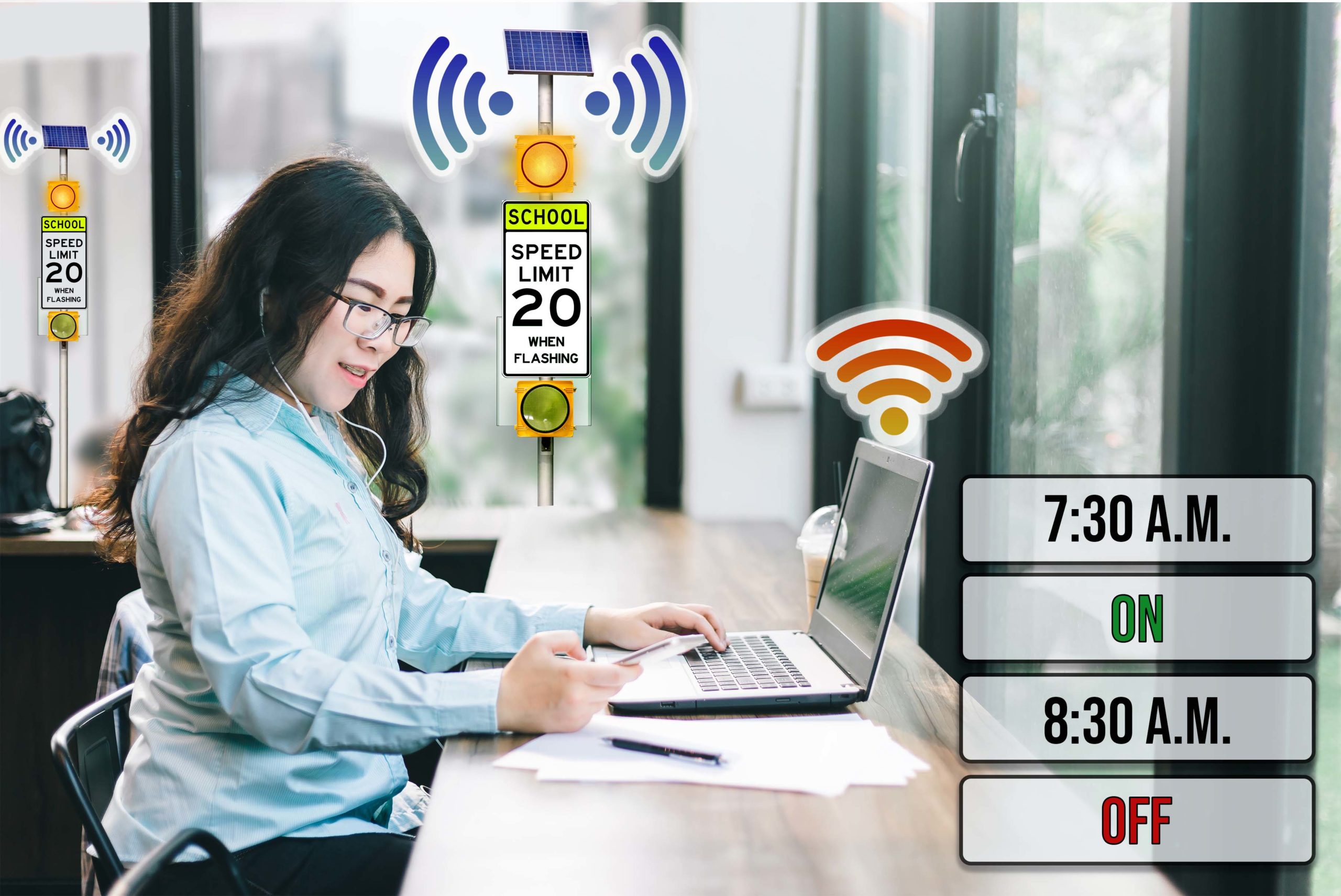 Solar School Zone Flashing Lights and School Zone Warning Signs