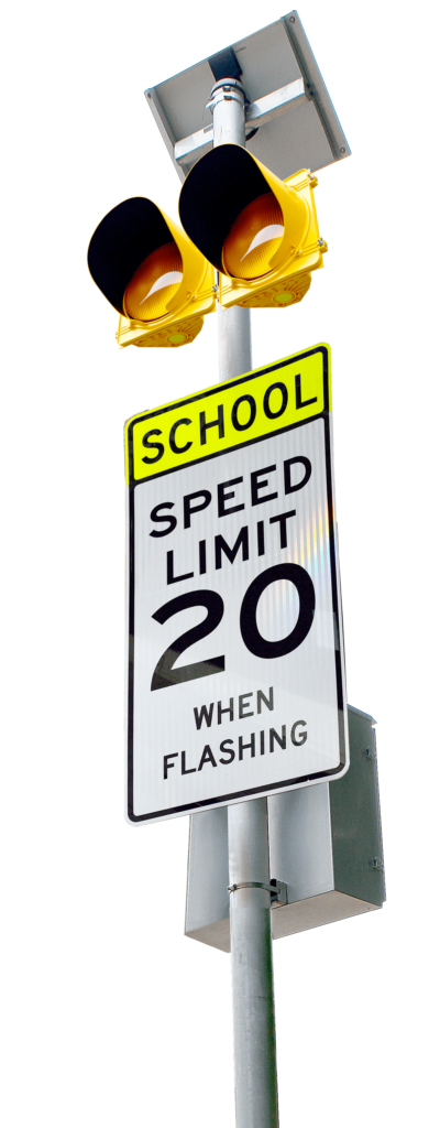 Solar School Zone Flashing Lights and School Warning Signs
